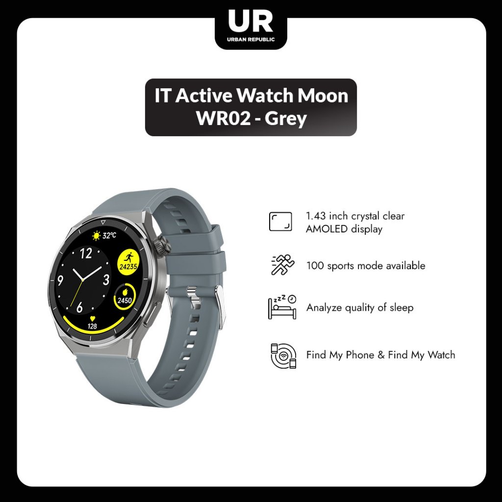 Jual IT Active Watch Moon WR02 Smart Watch 1,43" AMOLED Display - Grey | Shopee Indonesia
