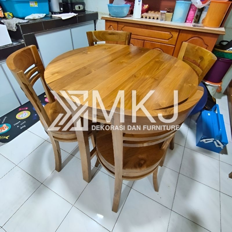 Jual MEJA MAKAN BUNDAR/DINNING SET MINIMALIS/MEJA MAKAN MURAH MATERIAL KAYU JATI | Shopee Indonesia