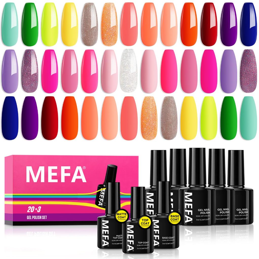 Jual MEFA Gel Nail Polish Set, 20 Warna Neon Gel Polish dengan Glossy ...