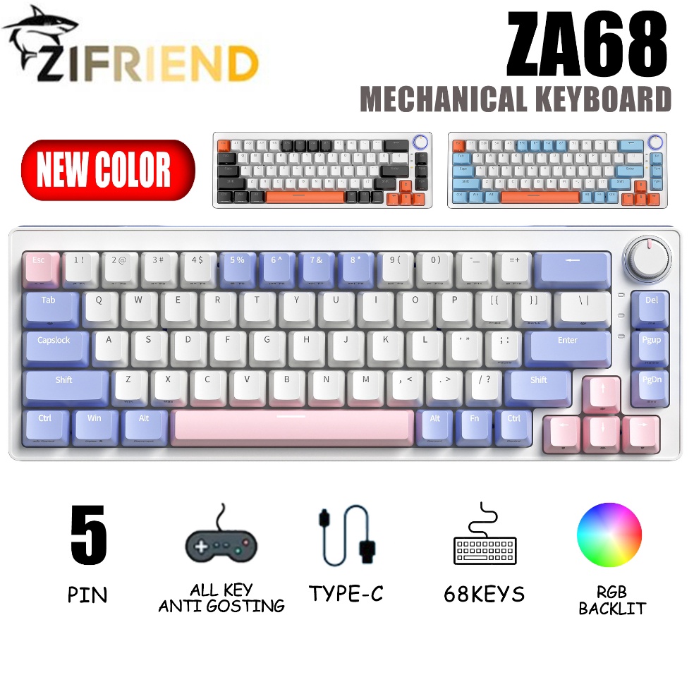 Jual ZIFRIEND ZA68 Mechanical Gaming Keyboard 3 Modes 5pin Hotswap Rgb ...