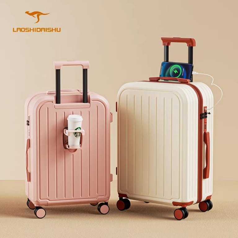 Jual Laoshidaishu Koper mini wanita 18 Inch koper kabin USB charger 20 ...