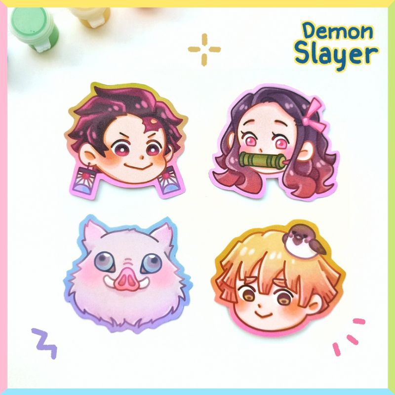 Jual DEMON SLAYER Stiker Glitter Vinyl // Anime Kimetsu no Yaiba Chibi ...