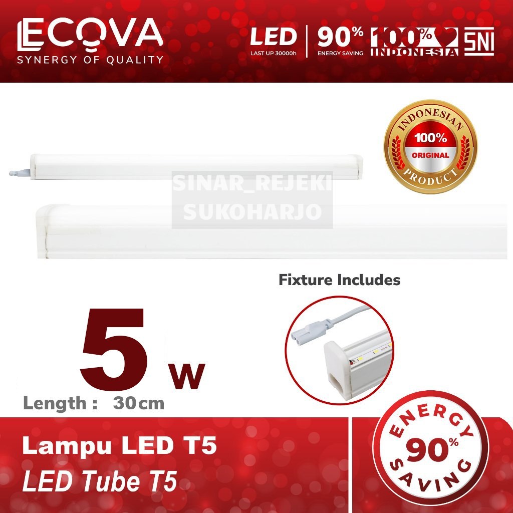 Jual LAMPU LED ECOVA TL T5 TERANG HEMAT ENERGI & TAHAN LAMA 5 WATT 30CM | Shopee Indonesia
