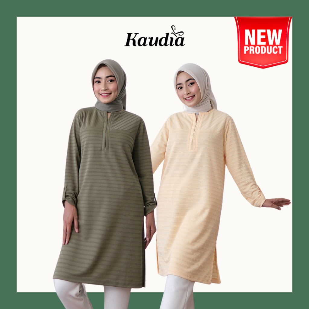 Jual Kaudia - Kaos Tunik Wanita Lengan Panjang Salur KL-25 / Baju Atasan Muslimah Restleting ...