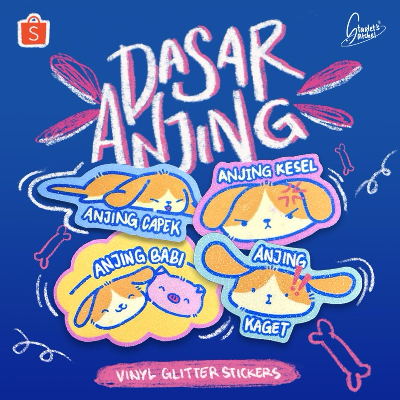 Jual DASAR ANJING glitter stickers (stiker anjing kucing meme lucu ...