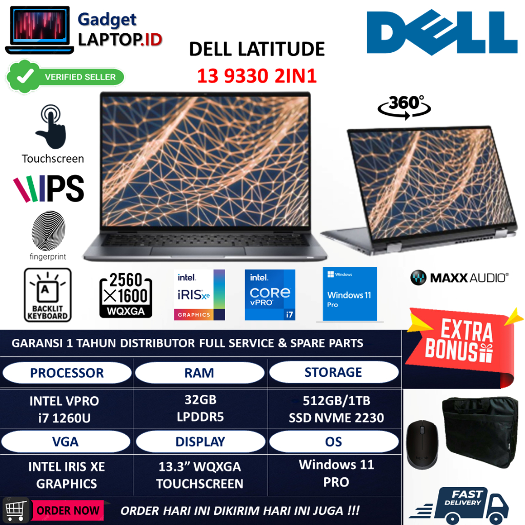 Jual Laptop 2in1 Dell Latitude 13 9330 Intel Vpro i7 1260U 32GB 1TB ...