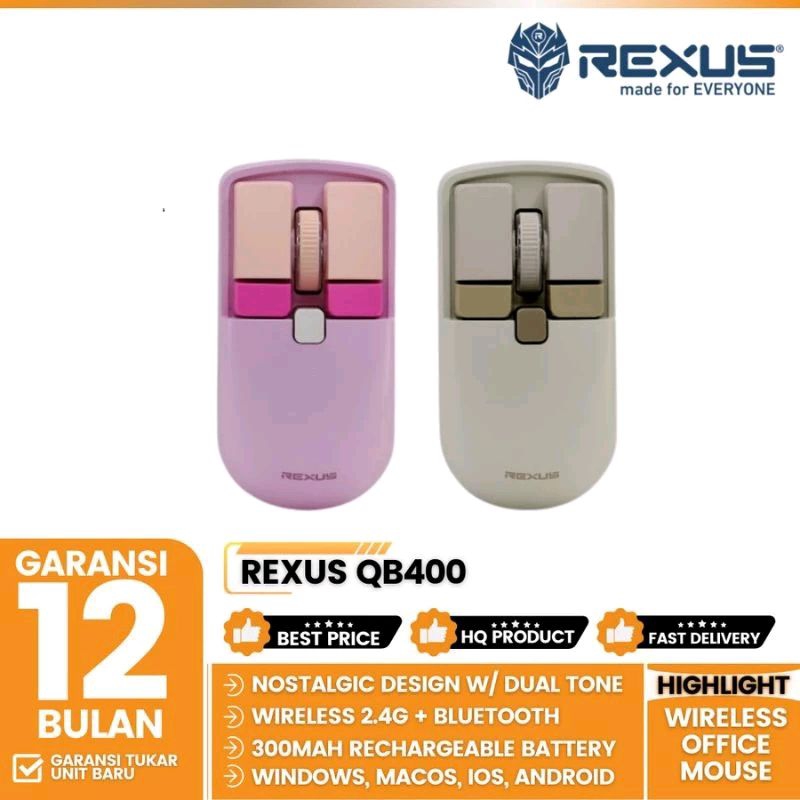 Jual Rexus QB400 Mouse Wireless Bluetooth Usb 300mAh 1600DPI Garansi ...