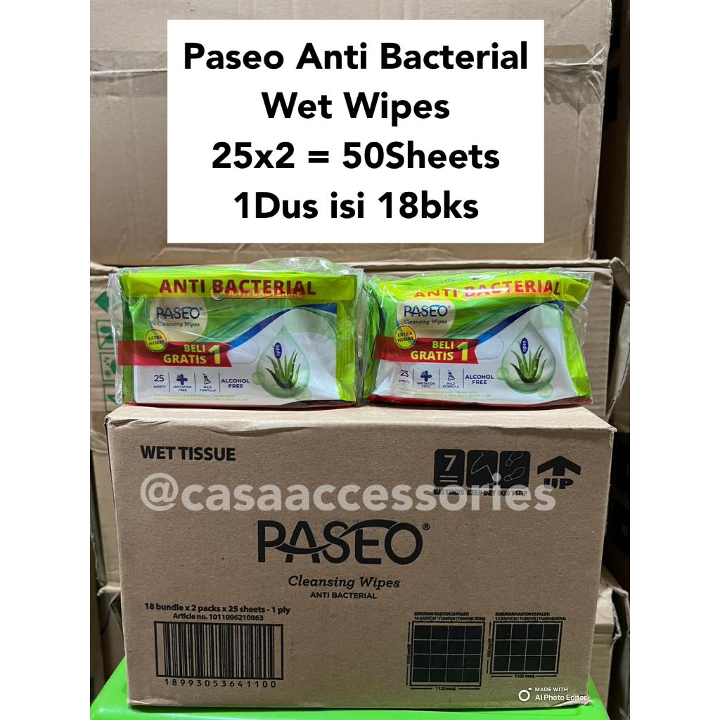 Jual Paseo Wet Wipes Anti Bacterial 25x2 Sheets / Tissue Basah Paseo ...