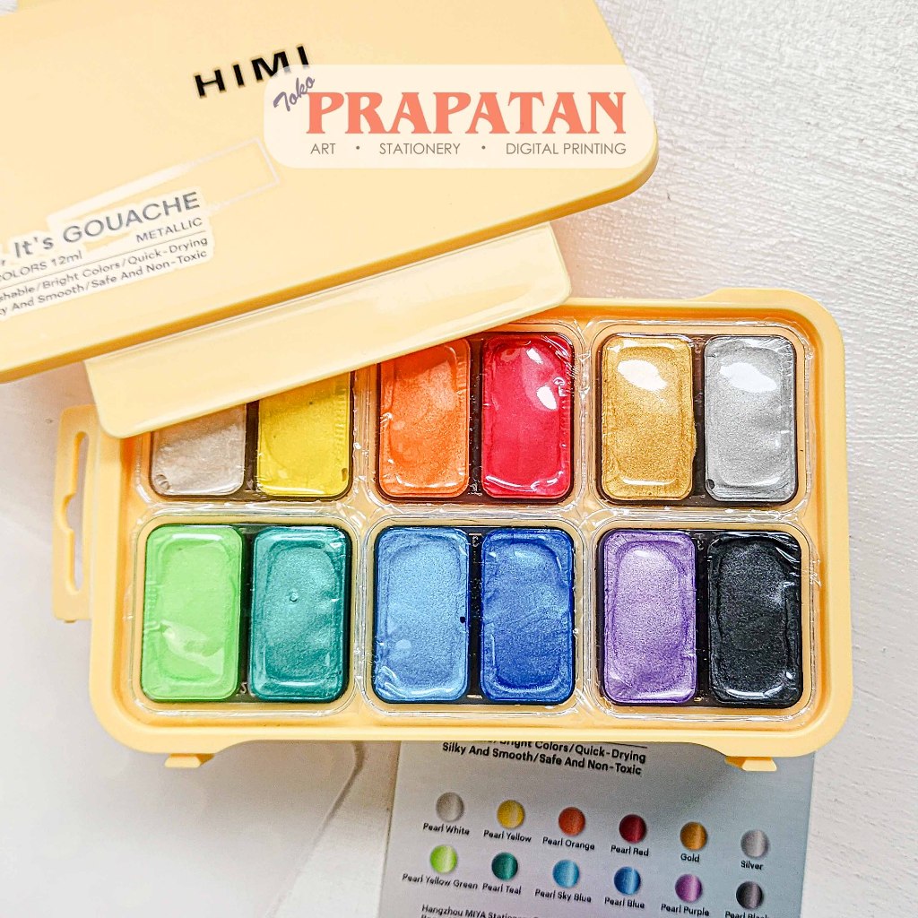 Jual Miya Himi METALLIC Gouache 12x12ml | Cat Air Set | Shopee Indonesia