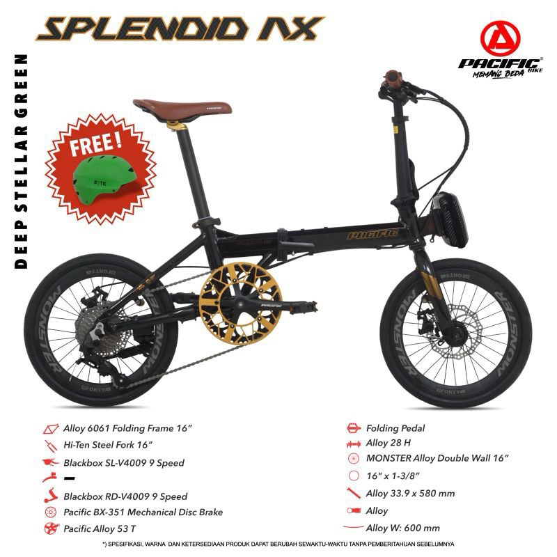 Jual SEPEDA LIPAT REMAJA DEWASA 16 INCH PACIFIC SPLENDID AX 9 SPEED ...