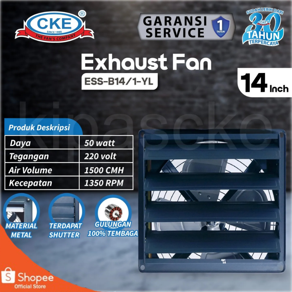Jual CKE Exhaust Fan with Shutter ESS-B14/1-YL 14 Inch Kipas Hisap / Exhaust Dinding | Shopee ...