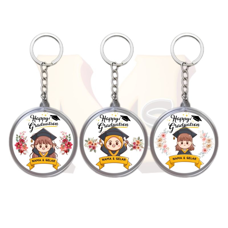 Jual Gantungan Custom Bulat kartun Wanita wisuda atau graduation timbal ...