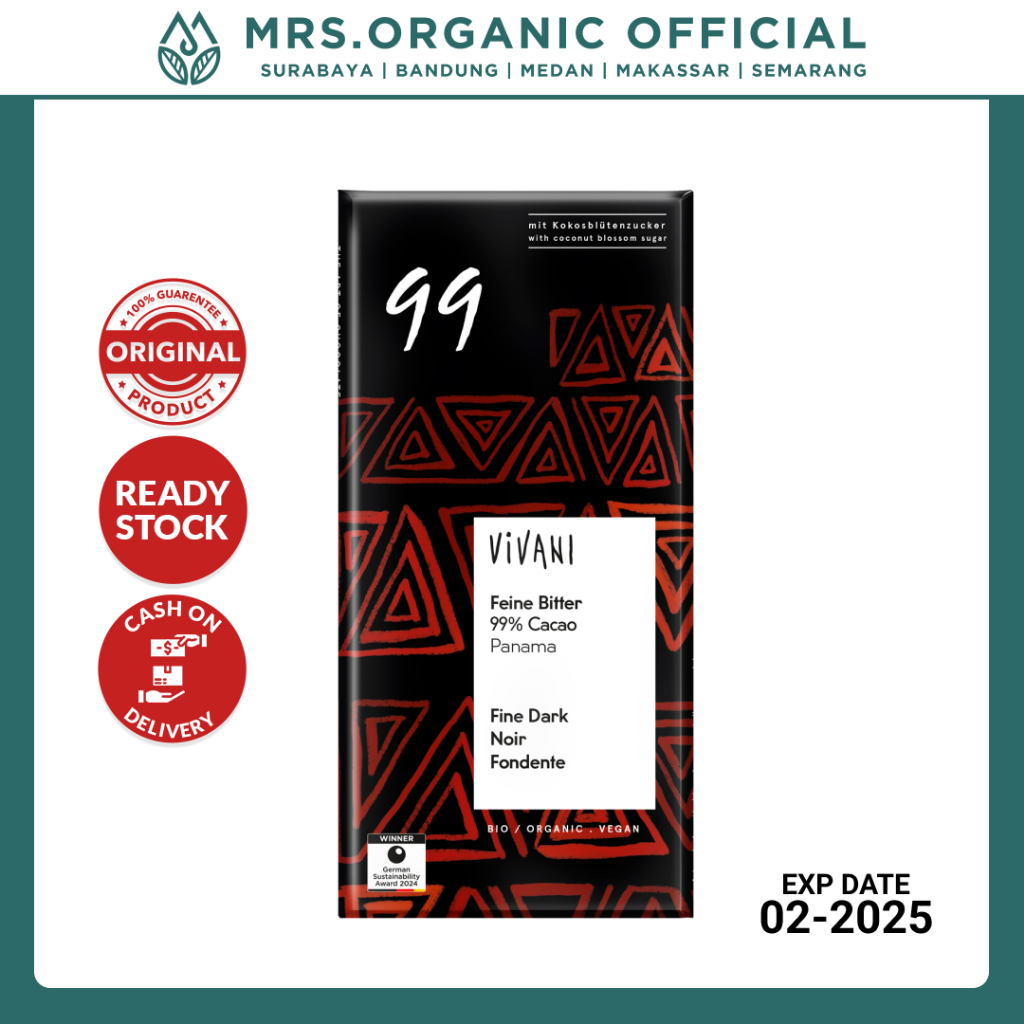 Jual Coklat Cokelat Vivani Organic Dark Chocolate 99% Cocoa 80g | Shopee Indonesia