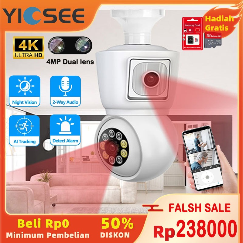 Jual camera indoor dual lens wifi cctv 2 kamera lampu bohlam icsee CCTV ...