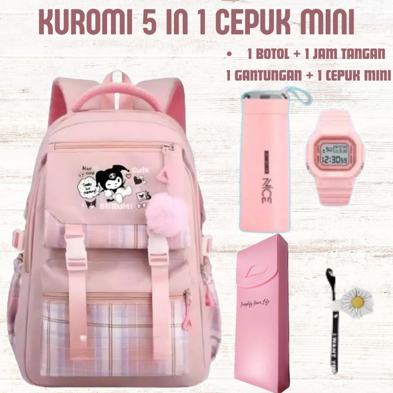 Jual Tas Ransel Anak Perempuan SD-SMP-SMA Motif Kuromi Korean 5in1 | Shopee Indonesia