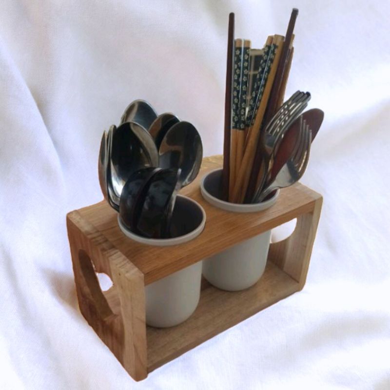 Jual Nomu Tempat Sendok Garpu Wadah Minimalis Sendok Bahan Kayu Jati ...