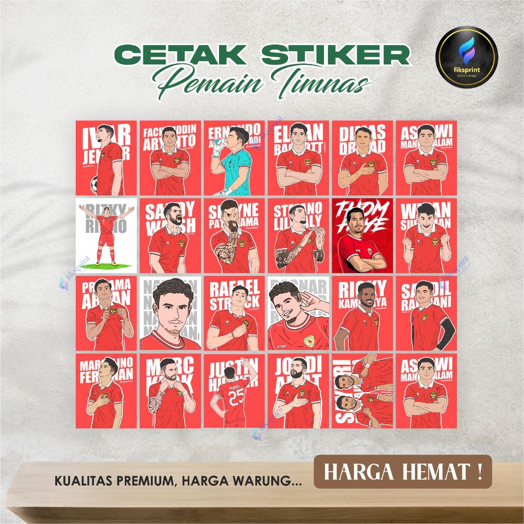 Jual Stiker Pemain timnas indonesia Vector design (isi 42 pcs) | Shopee ...