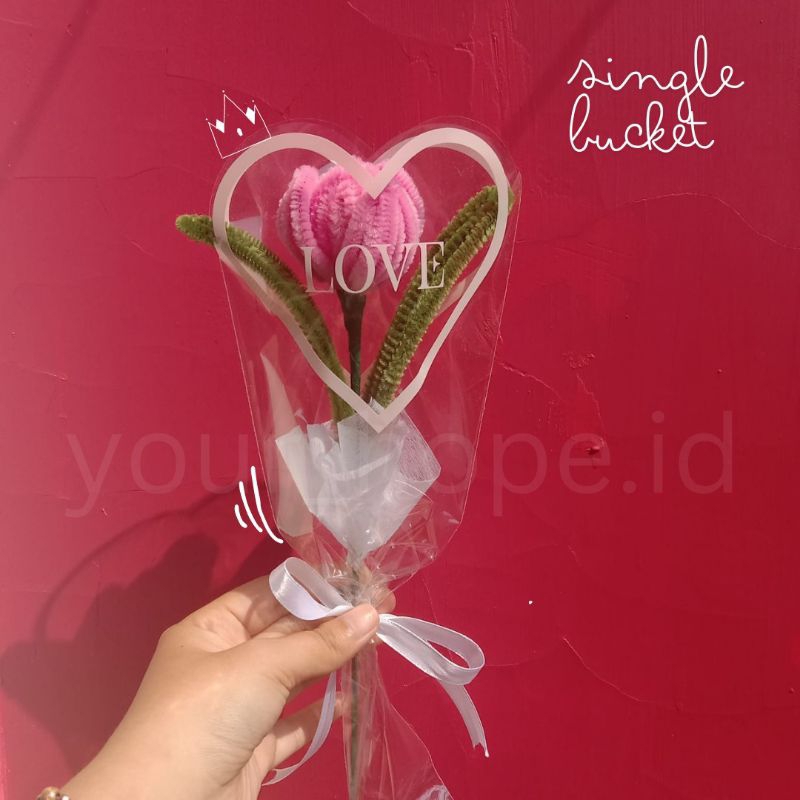Jual (READY STOK) TIPE LOVE SINGLE BUCKET TULIP/BUNGA BULU KAWAT/BUKET ...