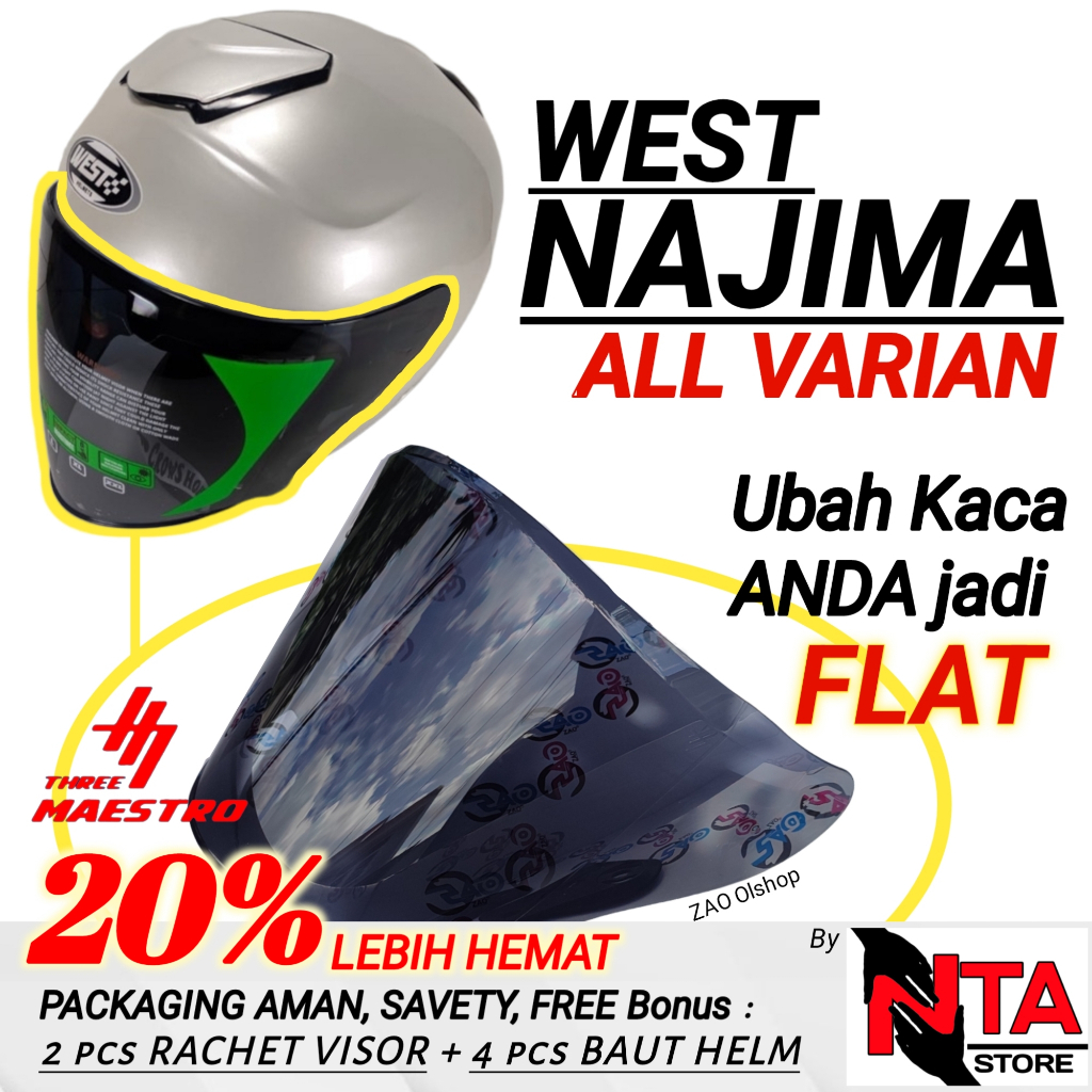 Jual Kaca Helm WEST NAJIMA Flat Visor Venom Free Rachet dan Baut helm ...