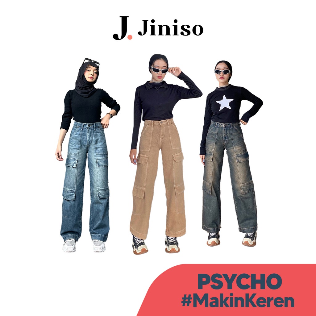 Jual JINISO - Highwaist Cargo Psycho Jeans | Shopee Indonesia