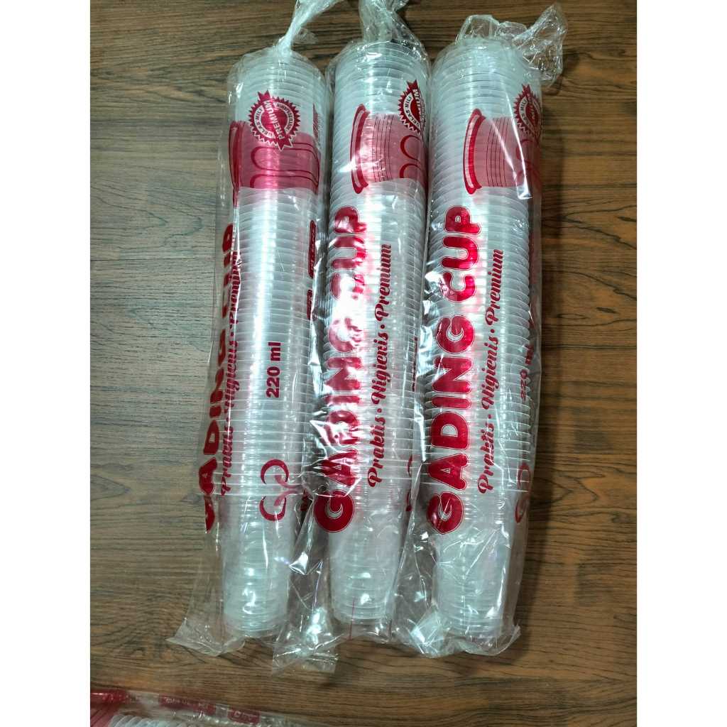 Jual Gelas Plastik Aqua 220ml Gading | Cup Bening Kopi 220ml isi 50pcs | Shopee Indonesia