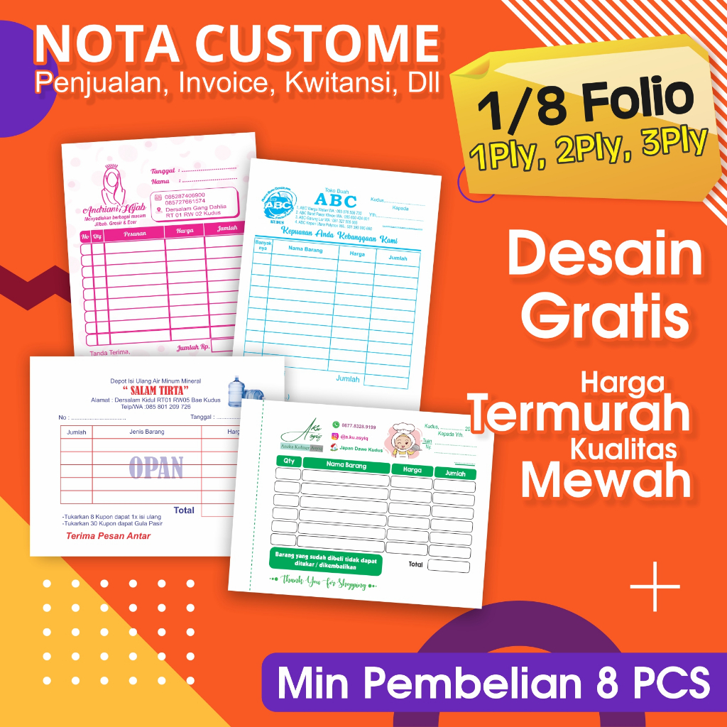 Jual Nota custom warna uk 1/8 folio isi 100lbr | Shopee Indonesia