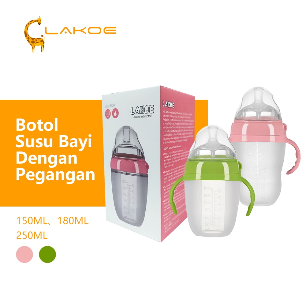 Jual LAKOEOFFICIALMALL Botol Susu Silikon Bayi Leher Lebar Dengan Pegangan & Sedotan | Shopee ...