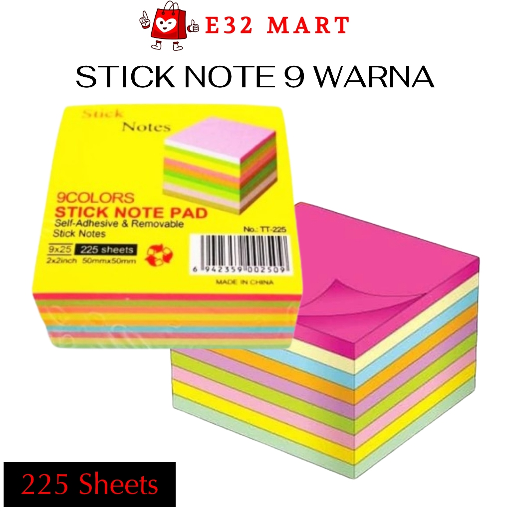 Jual E32 - ATK017 Memo Stick kertas Tempel 9 Warna / Sticky Note ...