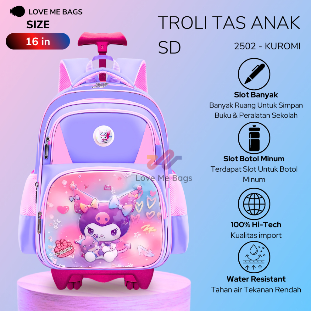 Jual LMB Tas Troli Anak Sekolah Perempuan SD Import Karakter Kartun Lucu Sanrio Kuromi Unicorn ...