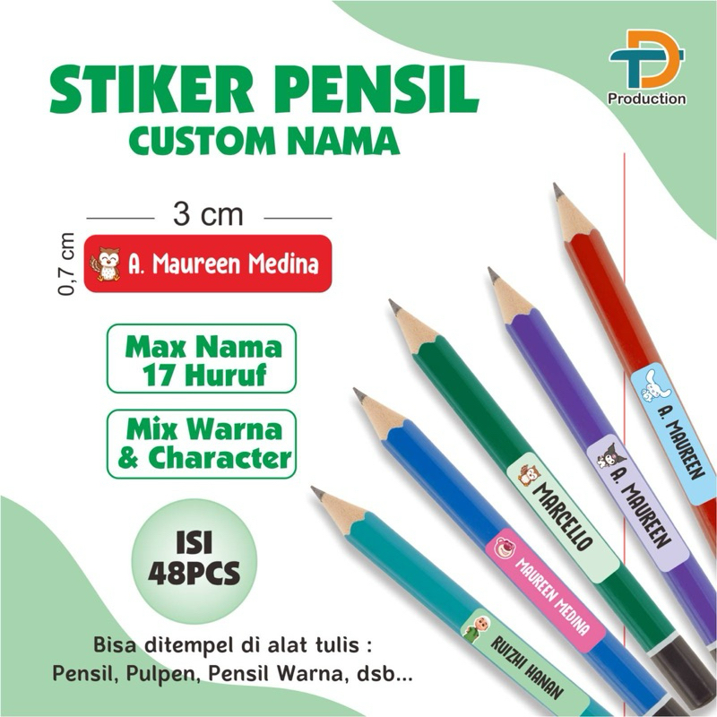 Jual (Isi 48pcs) Stiker Pensil Custom Nama Anak Untuk Barang Buku ...