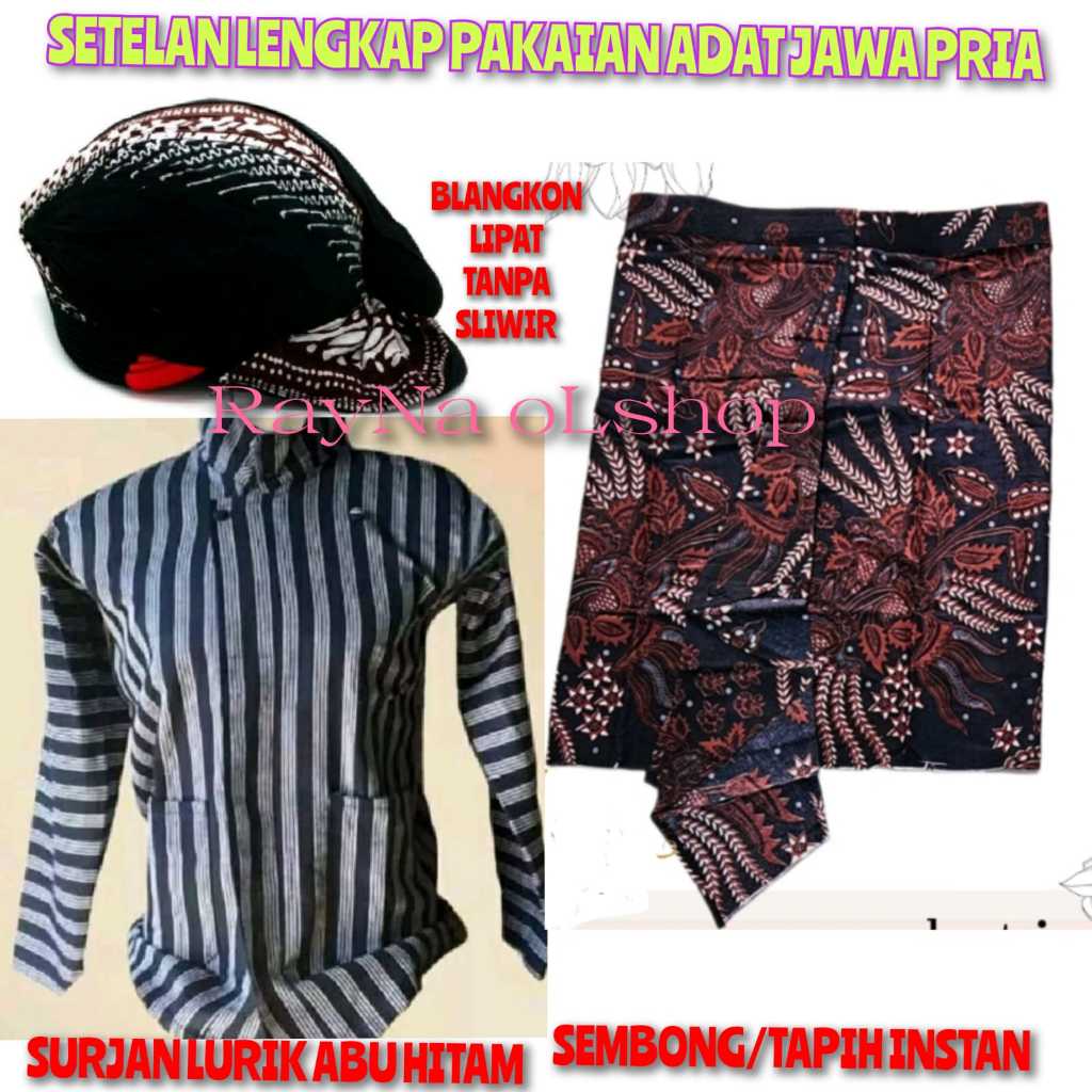 Jual BAJU KEMEJA JAWA PRIA | SURJAN LURIK ABU HITAM + SEMBONG/TAPIH INSTAN + BLANGKON LIPAT ...