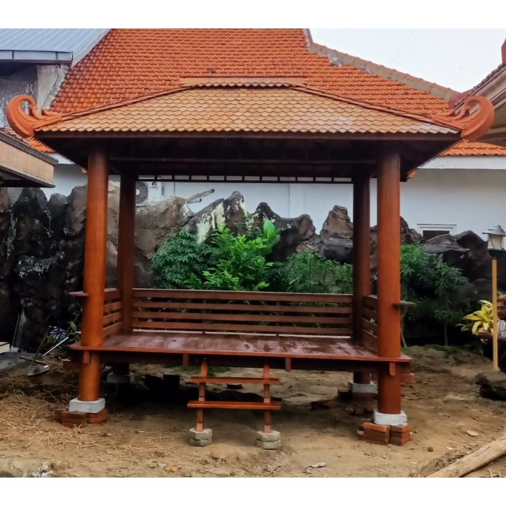 Jual Gazebo Taman Sekolah Desain Minimalis Atap Sirap Kayu Ulin | Saung ...