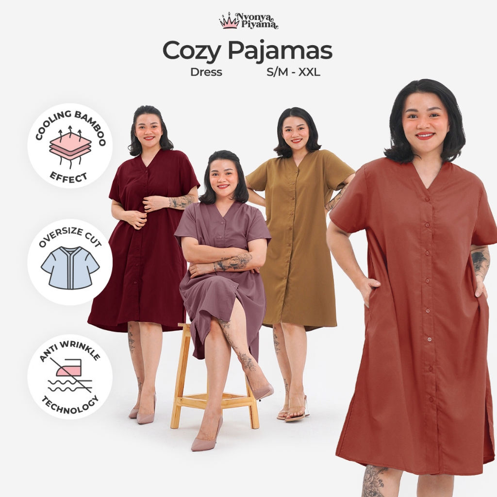 Jual [BEST SELLER] Nyonya Piyama Poly Bamboo Oversized Cozy Dress ...