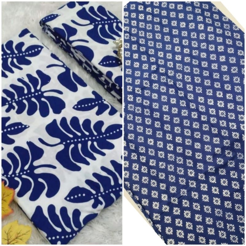 Jual Kain Batik Cap Warna Biru Putih Bahan Katun Halus Panjang 2 meter ...