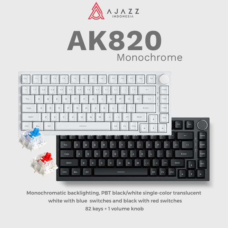 Jual Ajazz AK82 Monochrome 75 Mechanical Keyboard WhiteBlue Light ...