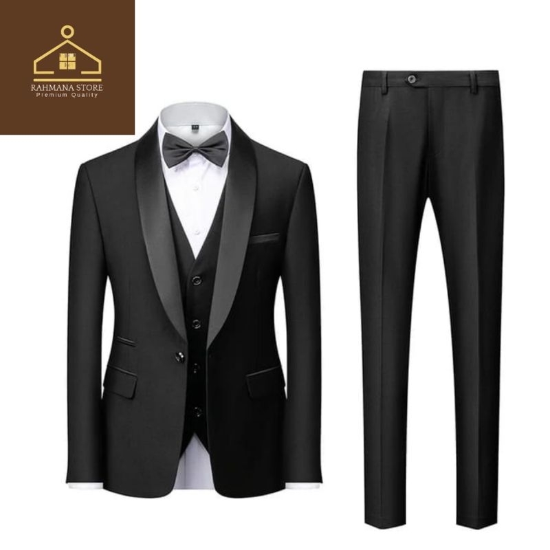 Jual RAHMANA Setelan Jas Toxedo Pria Lapel Hitam 2in1 Jas Dan Celana ...