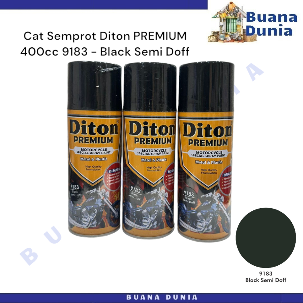 Jual Pilox DITON PREMIUM 400cc | 9183 Black Semi Doff 400ml | Pilok Cat Semprot | Pylox Spray ...