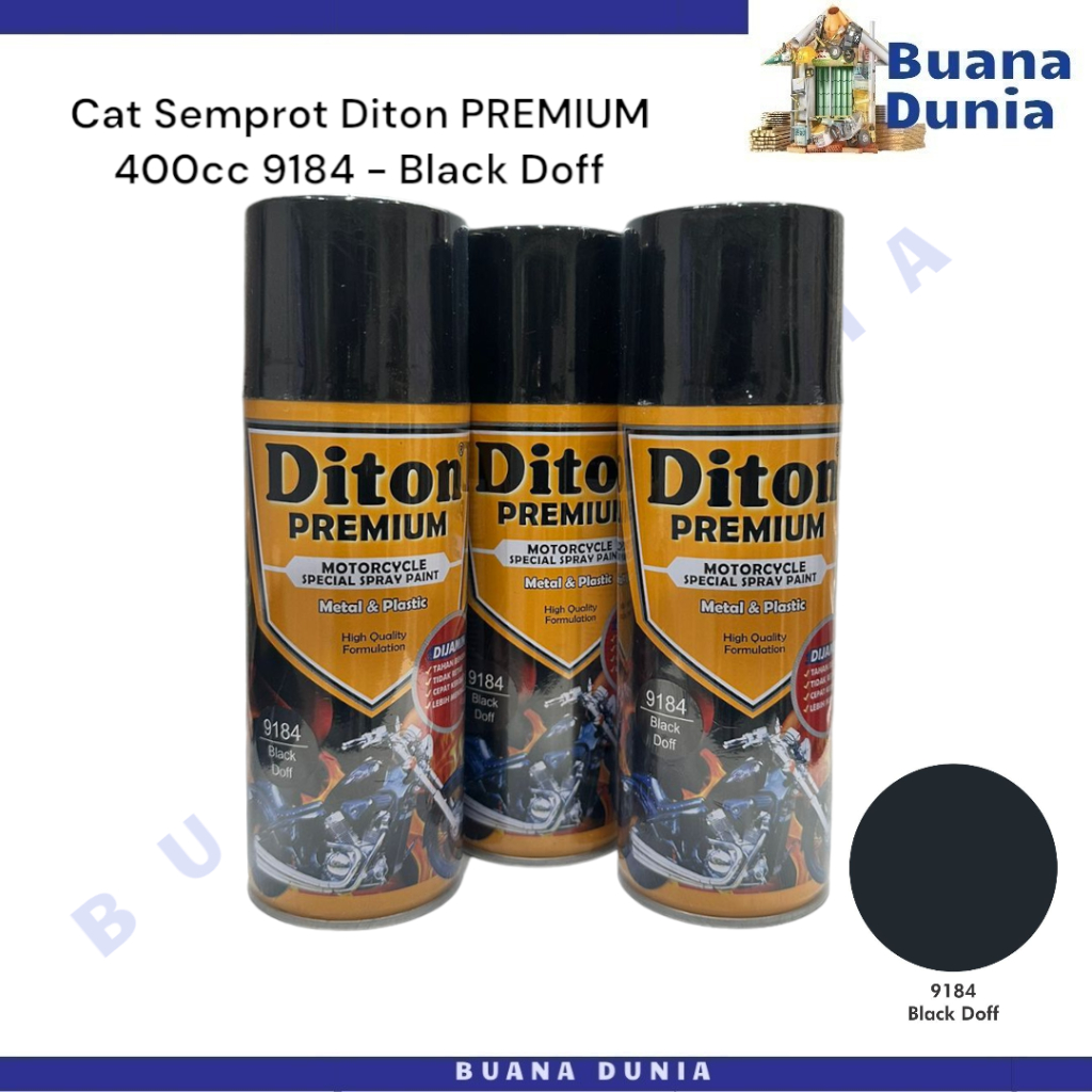 Jual Pilox DITON PREMIUM 400cc | 9184 Black Doff 400ml | Pilok Cat Semprot | Pylox Spray Paint ...