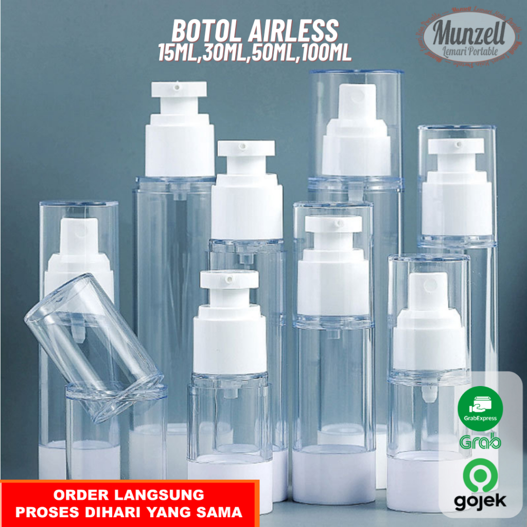 Jual Botol Airless PUMP -15,30,50,100ml Lotion / Serum Travel Size ...