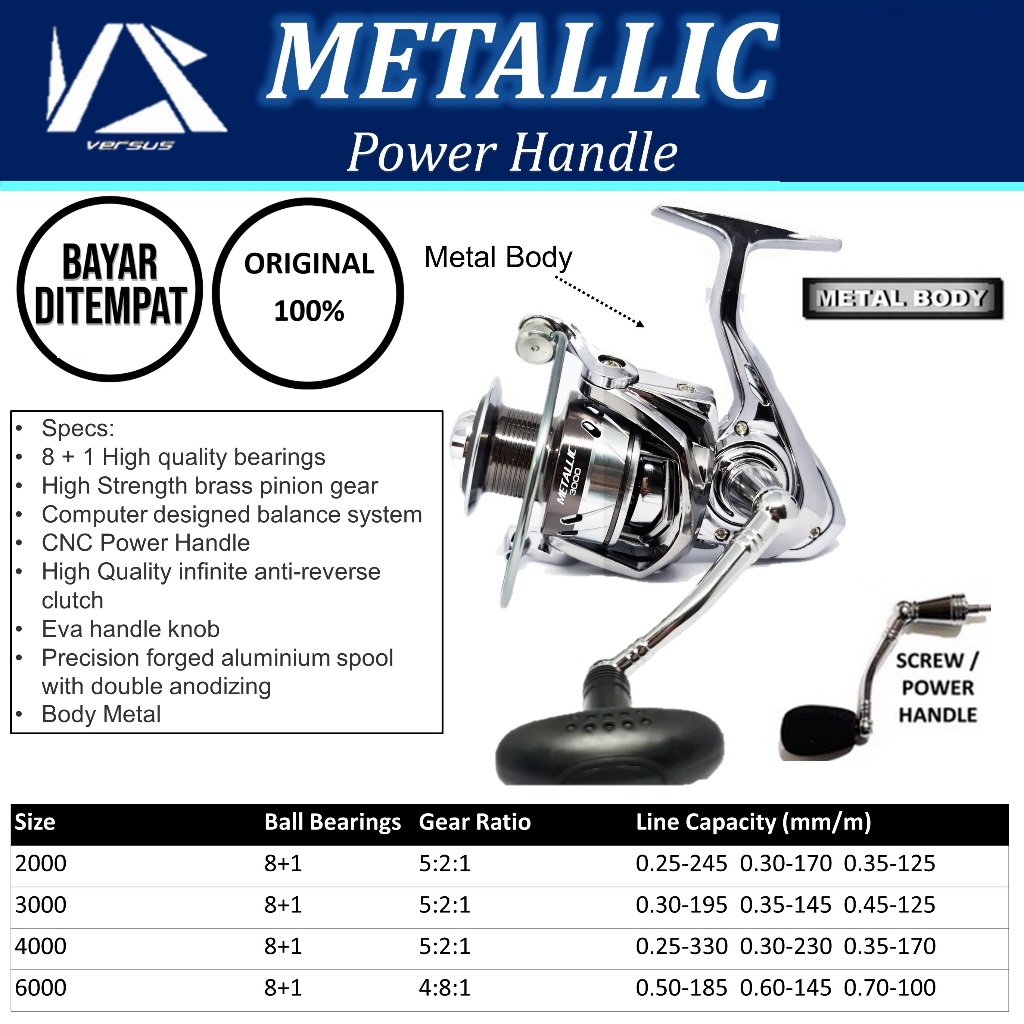 Jual REEL SPINNING FULL METAL & POWER HANDLE MERK VERSUS METALLIC, SIZE ...