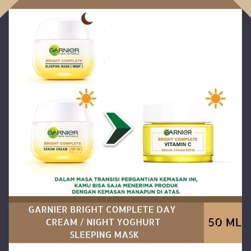 Jual Garnier Bright Complete Day Cream spf 36 / Night Yoghurt Sleeping Mask 50 ml Krim Malam ...