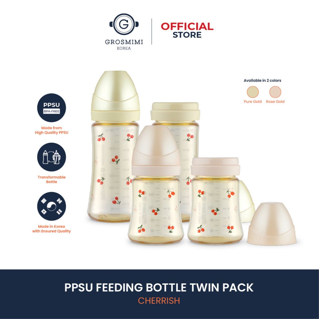Jual GROSMIMI PPSU Cherrish Feeding Bottle Twin Pack 200ml/300ml | Shopee Indonesia