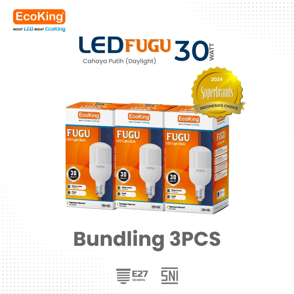 Jual EcoKing Lampu Bohlam Rumah Murah LED Fugu Kapsul 30W 3 PCS Cahaya Putih (ETF8830DL ...