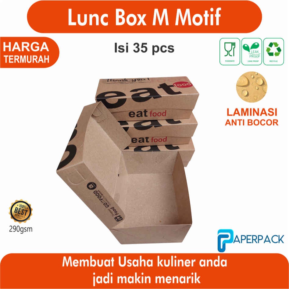 Jual Lunc Box M Cetak Coklat isi 35 Dus Nasi Kotak Lunc Box Paper ...