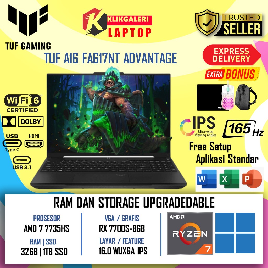 Jual Laptop Gaming Asus TUF A16 FA617NS ADVANTAGE RX 7700S-8GB Amd ...