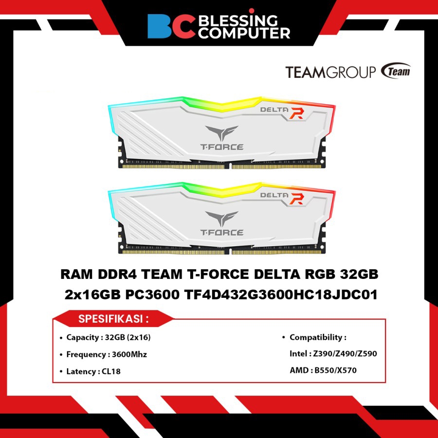 Jual RAM DDR4 TEAM T-FORCE DELTA RGB 32GB 2x16GB PC3600 ...