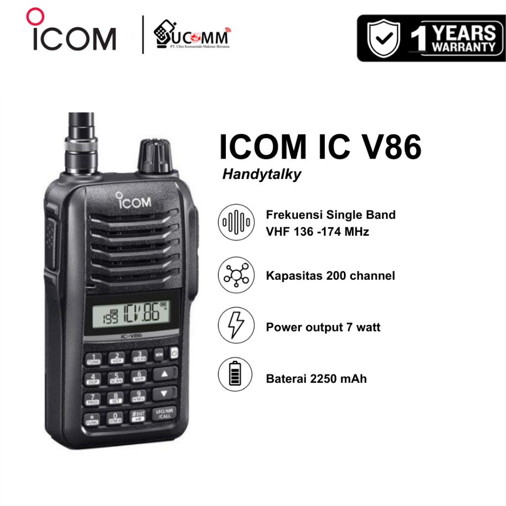 Jual ICOM IC V86 V86 IC-V86 Single Band VHF 7 Watt Japan Original Garansi Resmi 1 Tahun | Shopee ...