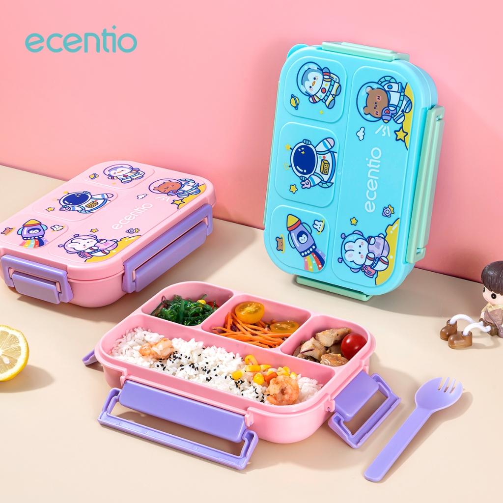 Jual ecentio Kotak Makan 4 Grid 1000ml kids lunch box tempat rantang makan bayi sendok wadah ...