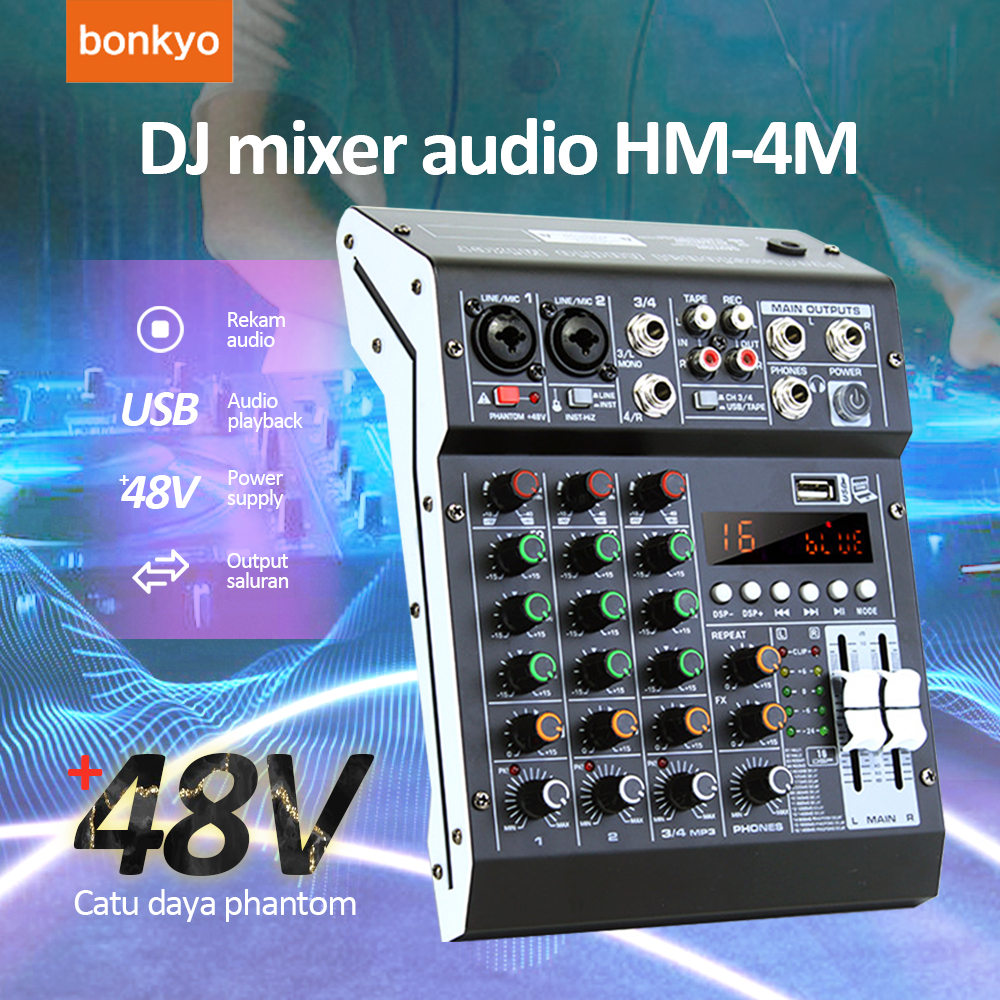 Jual Bonkyo sound card mixer 4 arah profesional HM-4M built-in efek DSP ...