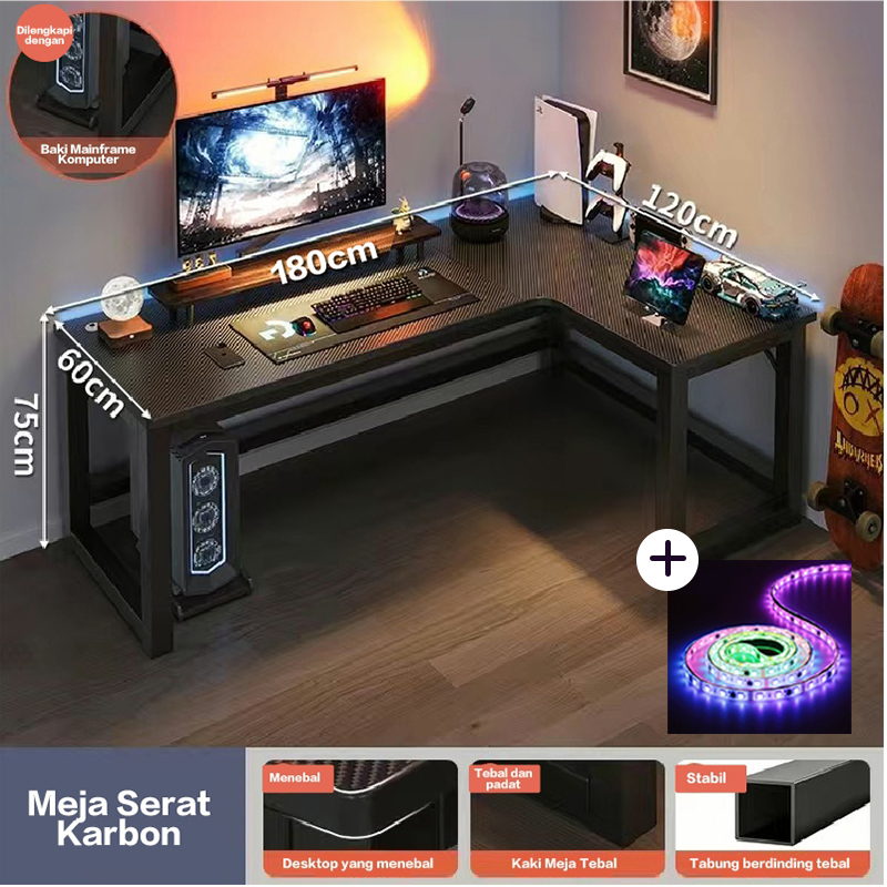 Jual Damaindah Meja Komputer Shaped L Serat Karbon / Meja Komputer ...